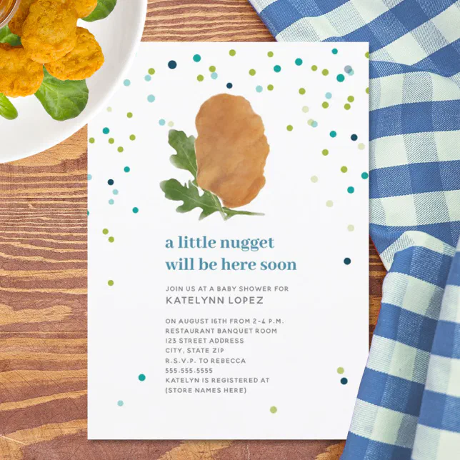 Little Nugget Chicken Nugget Blue Boy Baby Shower Invitation | Zazzle