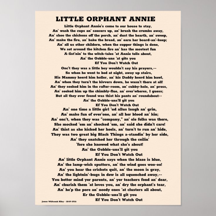 LITTLE ORPHANT ANNIE POEM POSTER | Zazzle