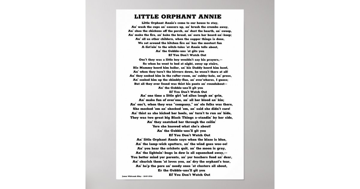 LITTLE ORPHANT ANNIE POEM POSTER | Zazzle