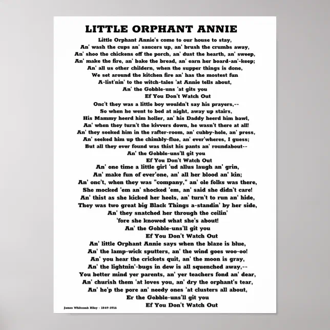 LITTLE ORPHANT ANNIE POEM POSTER | Zazzle