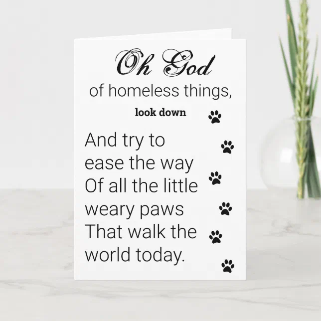 Little Paws Prayer for Homeless Dogs & Cats Card | Zazzle