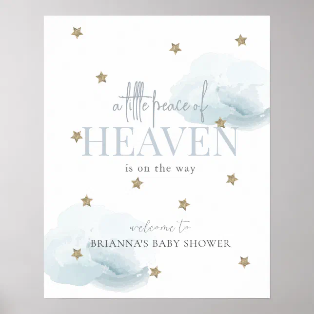 Little Peace Heaven Blue Boy Baby Shower Welcome Poster | Zazzle