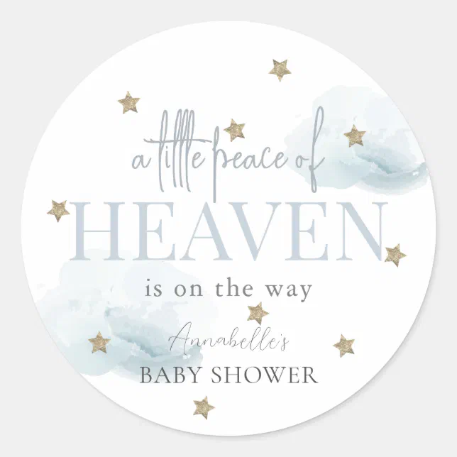 Little Peace of Heaven Blue Boy Baby Shower Classic Round Sticker | Zazzle