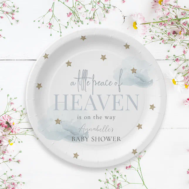 Little Peace of Heaven Blue Boy Baby Shower Paper Plates | Zazzle