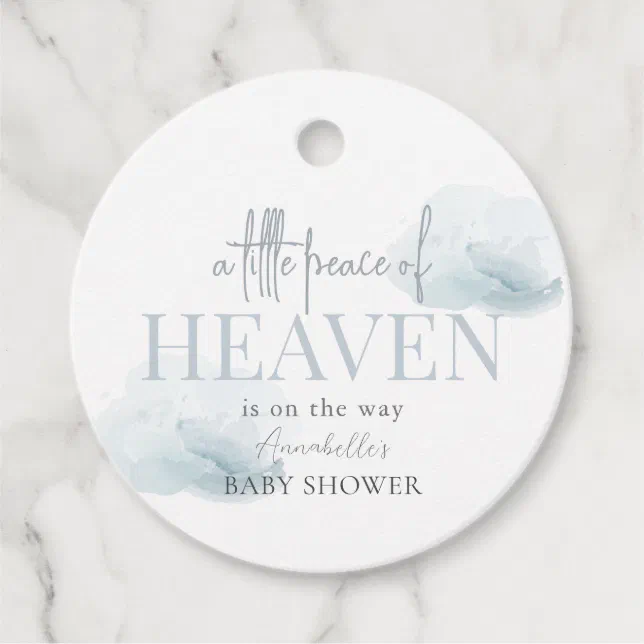Little Peace of Heaven Blue Cloud Boy Baby Shower Favor Tags | Zazzle
