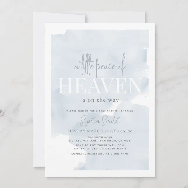 Little Peace of Heaven Boy Blue Sky Baby Shower Invitation | Zazzle