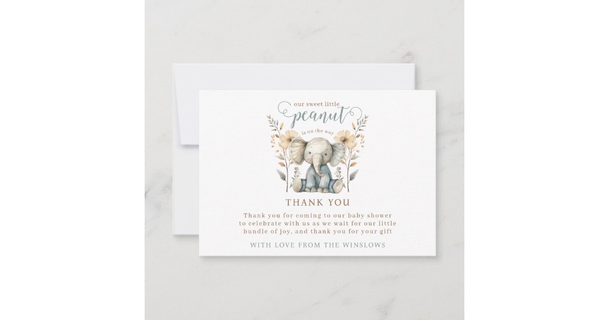 Little Peanut Baby Elephant Baby Shower Thank You Card | Zazzle