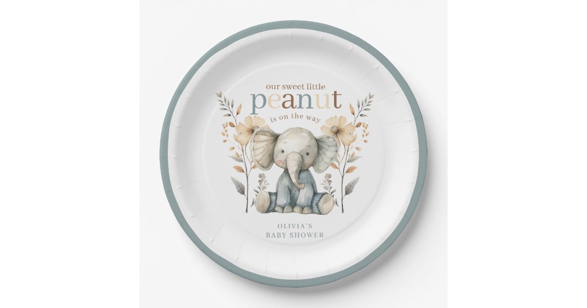 Little Peanut Blue Baby Elephant Paper Plate | Zazzle