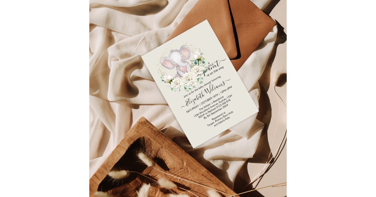 Little Peanut Watercolor Floral Elephant Invitation | Zazzle