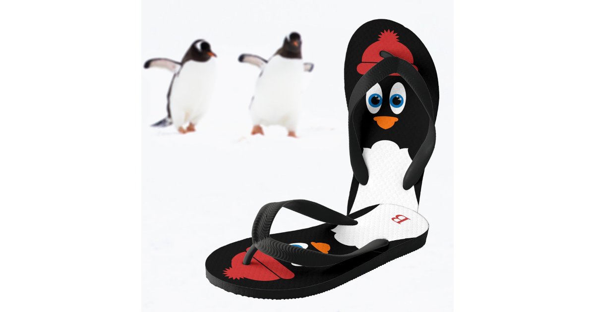 Little Penguin Monogrammed Cute Cartoon Funny Bird Kid's Flip Flops ...