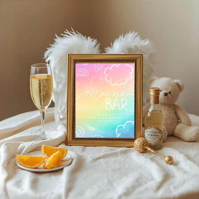 Little Piece of Heaven Rainbow Momosa Bar Sign Invitation | Zazzle