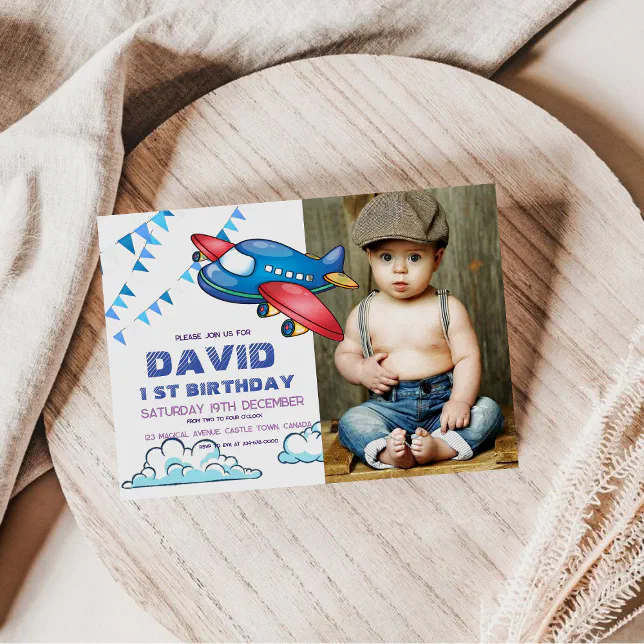 Little Pilot 1st Airplane Sky Flight Photo Invitation | Zazzle