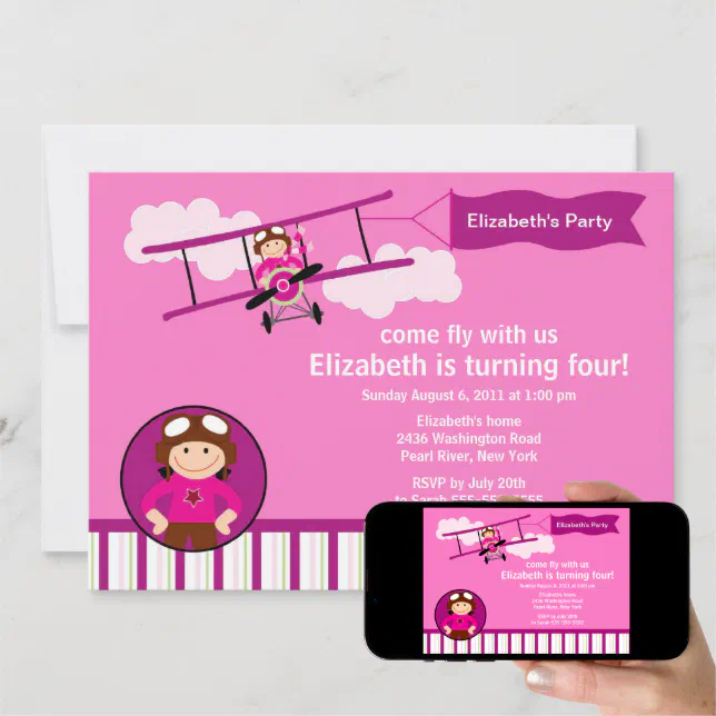 Little Pilot Airplane Birthday Party Invitation | Zazzle