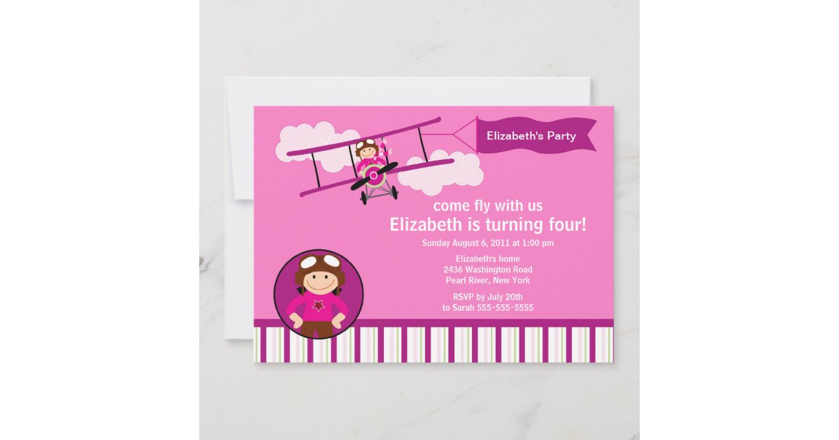 Little Pilot Airplane Birthday Party Invitation | Zazzle