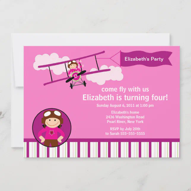 Little Pilot Airplane Birthday Party Invitation | Zazzle