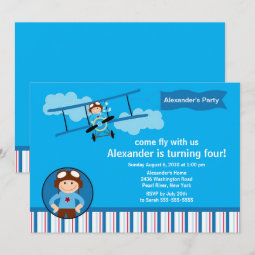 Little Pilot Airplane Birthday Party Invitation | Zazzle