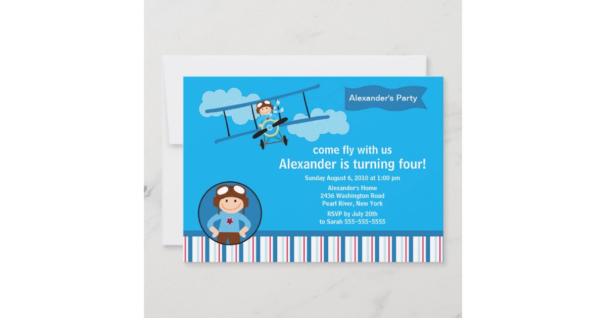 Little Pilot Airplane Birthday Party Invitation | Zazzle