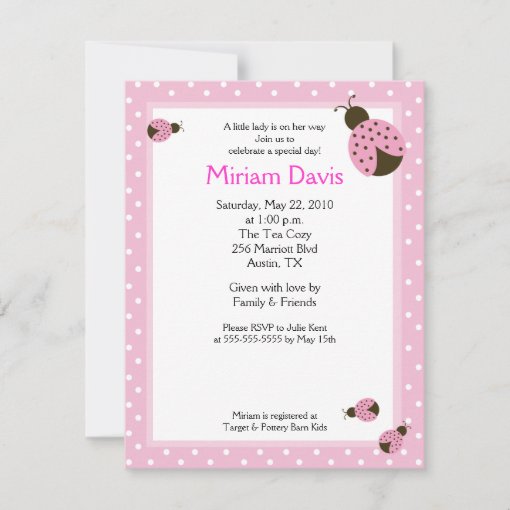 Little Pink Ladybugs 4x5 Baby Shower Invitations | Zazzle
