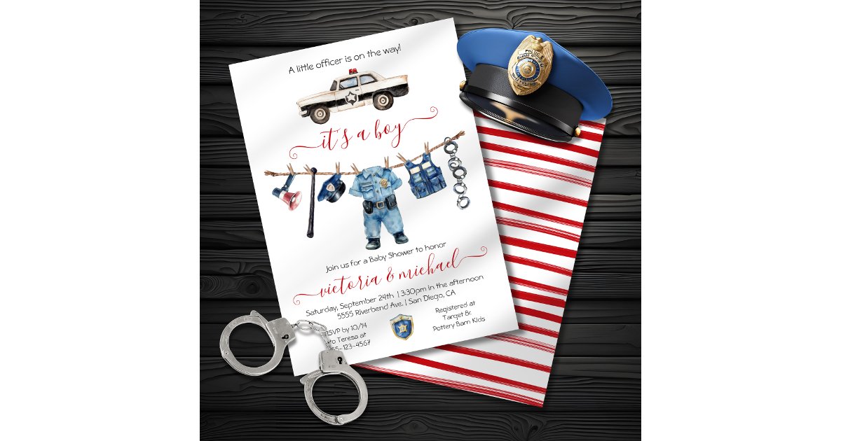 LIttle Police Officer Baby Shower Clothesline Invitation | Zazzle