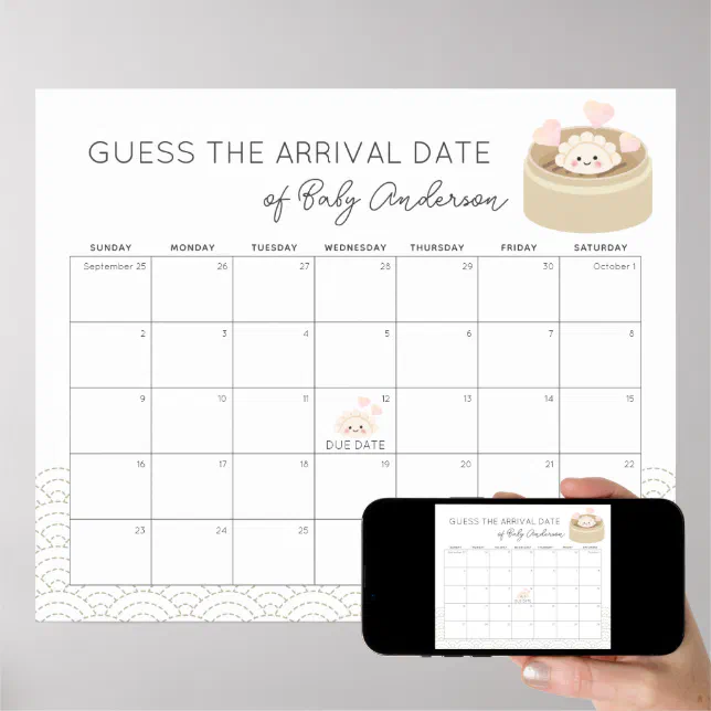Little Potsticker Guess The Due Date Calendar Poster | Zazzle