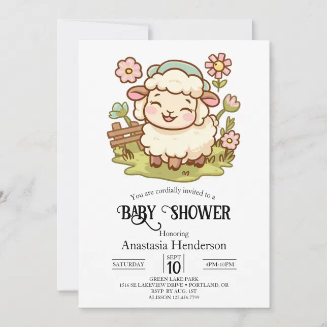 Little Pretty Sheep Baby Shower Invitation | Zazzle