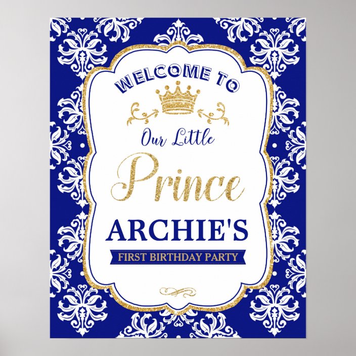 Little Prince 1st Birthday Royal Blue Welcome Sign | Zazzle.com