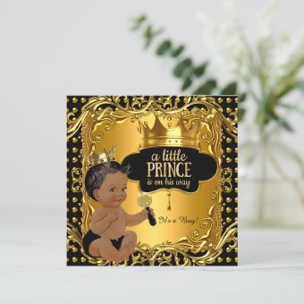 Little Prince Baby Shower Gold Rattle Ethnic Invitation | Zazzle