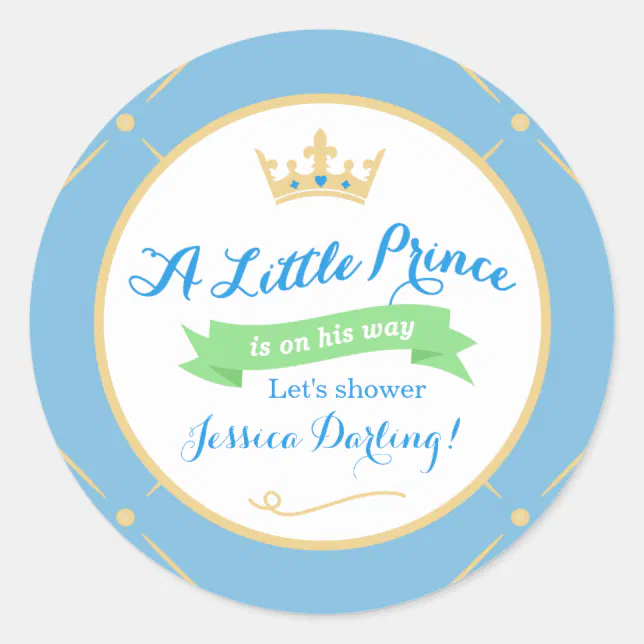 Little Prince Baby Shower Stickers | Blue + Green | Zazzle