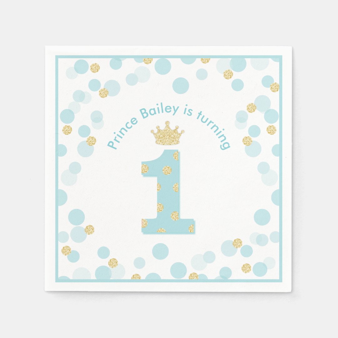 Little Prince Blue Gold 1st Birthday Party Napkins | Zazzle