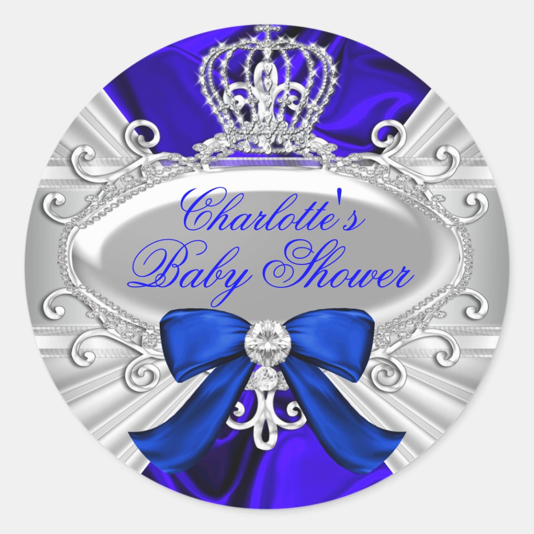 Little Prince Royal Blue Boy Baby Shower Sticker | Zazzle