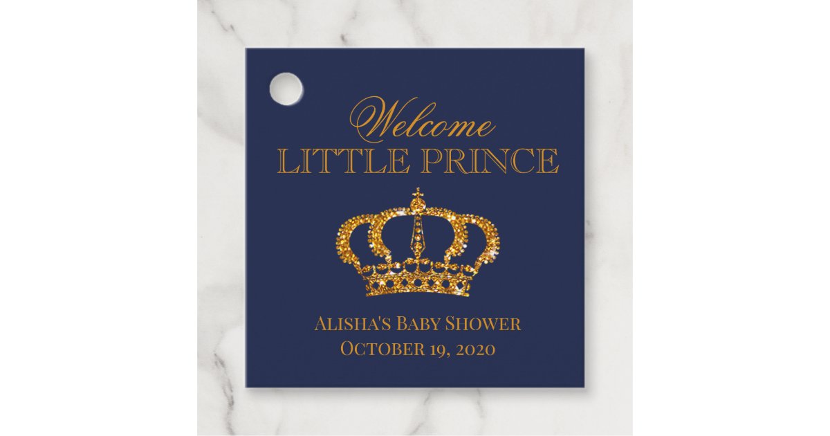 Little Prince Royal Crown Navy Blue Favor Tags | Zazzle