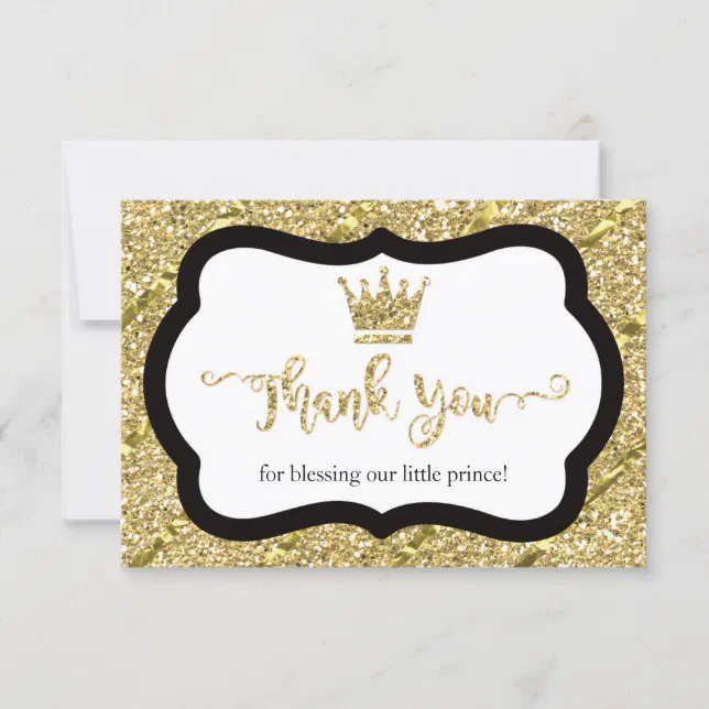 Little Prince Thank You Card, Black, Faux Glitter | Zazzle