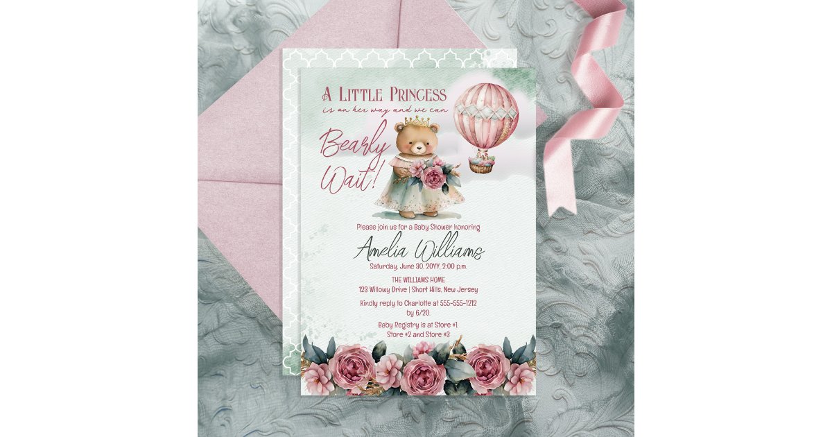 Little Princess Bear Bearly Wait Girl Baby Shower Invitation | Zazzle