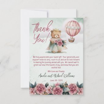 Little Princess Bear Girl Baby Shower Thank You Card | Zazzle