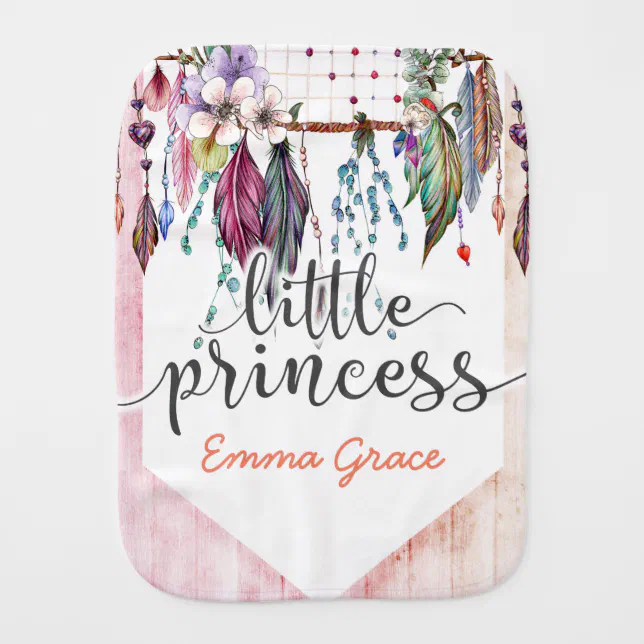 Little Princess Boho Chic Dreamcatcher Baby Girl Burp Cloth | Zazzle
