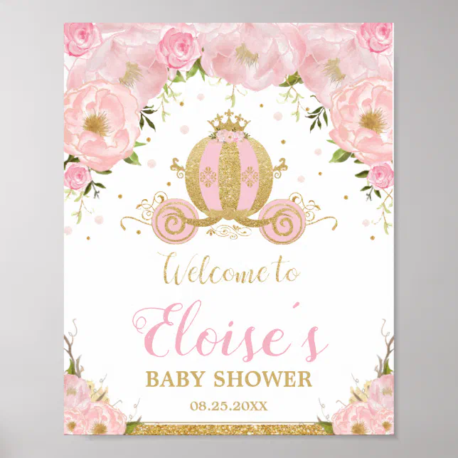 Little Princess Carriage Blush Pink Floral Welcome Poster | Zazzle