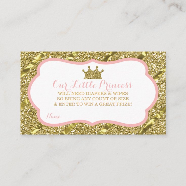 Little Princess Diaper Raffle Ticket, Faux Glitter Enclosure Card | Zazzle