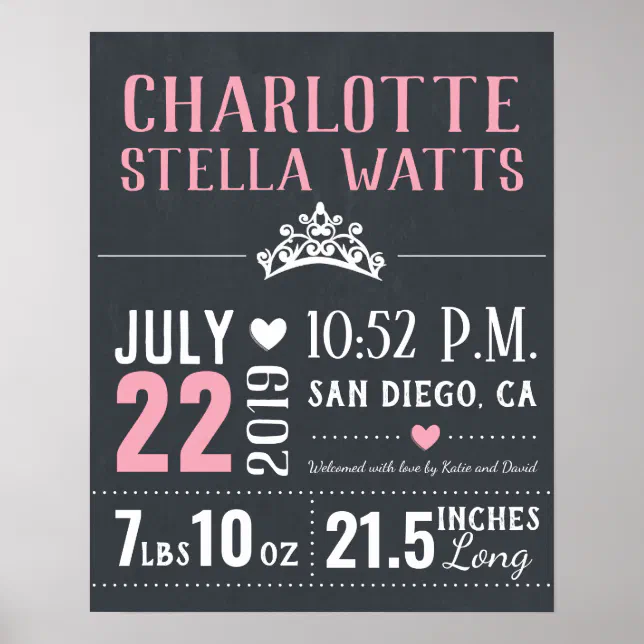 Little Princess New Baby Girl Birth Stats Poster | Zazzle