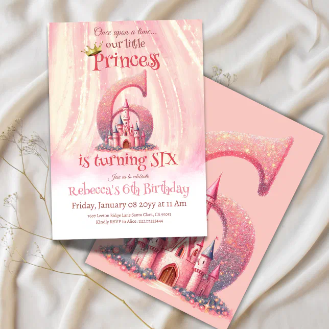 Little Princess Pink Girl Sixth 6th Birthday Invitation | Zazzle