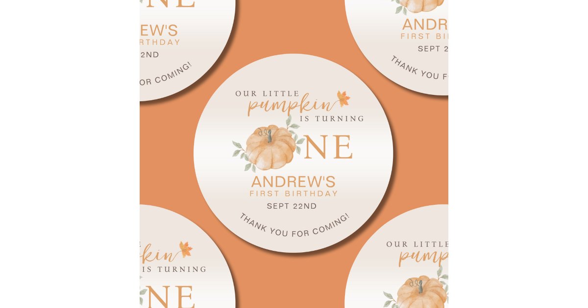 Little Pumpkin Autumn Fall First 1st Birthday Classic Round Sticker ...