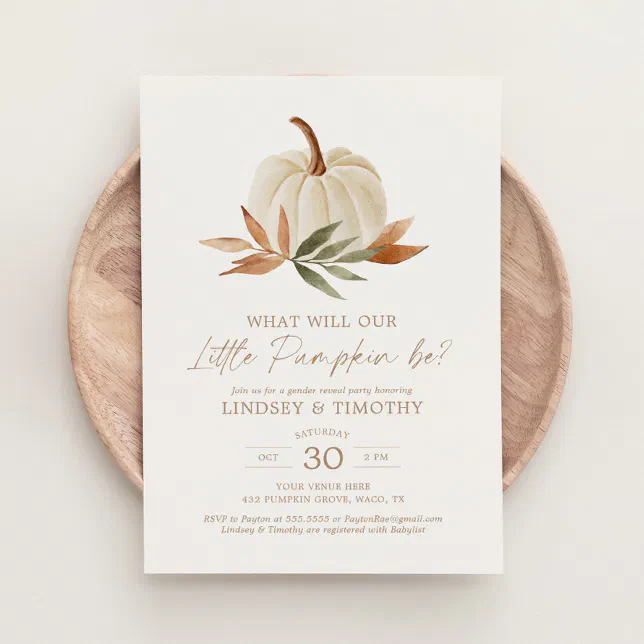 Little Pumpkin Autumn Fall Gender Reveal Invitation | Zazzle