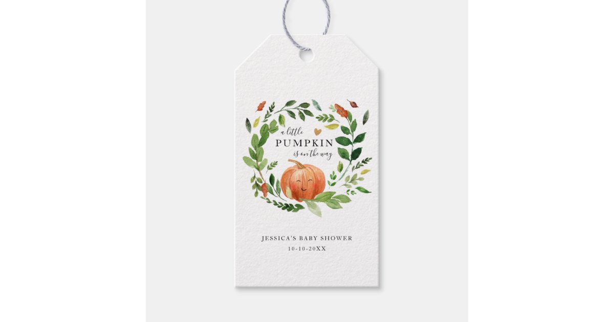 Little Pumpkin Autumn Fall Thank you Greenery Gift Tags | Zazzle