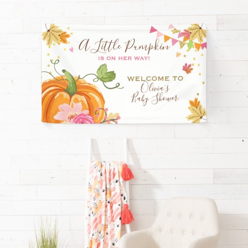 Little Pumpkin Baby Shower Banner Fall Autumn Girl | Zazzle