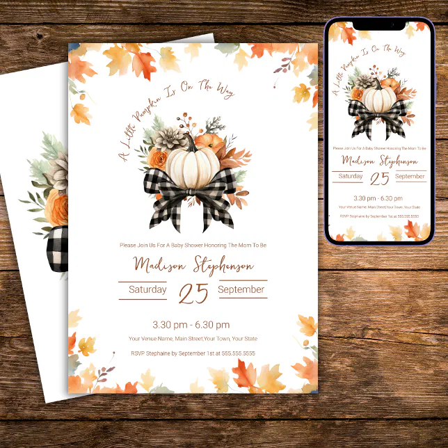 Little Pumpkin Baby Shower Floral & Buffalo Plaid Invitation | Zazzle