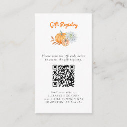 Little Pumpkin Baby Shower Gift Registry QR Code Enclosure Card | Zazzle