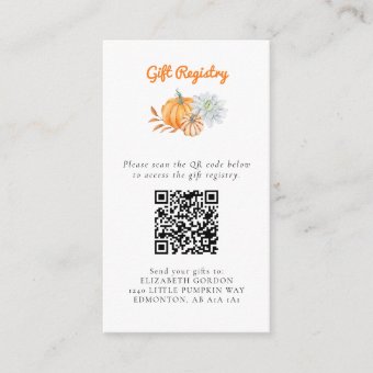 Little Pumpkin Baby Shower Gift Registry QR Code Enclosure Card | Zazzle