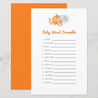 Little Pumpkin Baby Shower Word Scramble Game | Zazzle