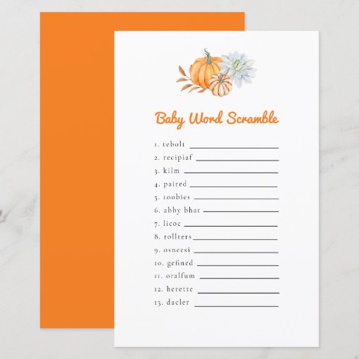 Little Pumpkin Baby Shower Word Scramble Game | Zazzle