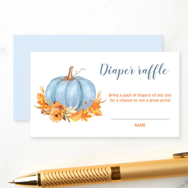 Little Pumpkin Blue Baby Shower Diaper Raffle Card | Zazzle
