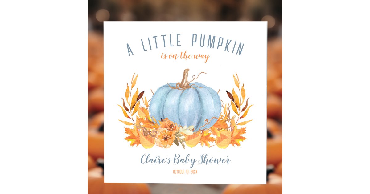 Little Pumpkin Blue Fall Boy Baby Shower Napkins | Zazzle